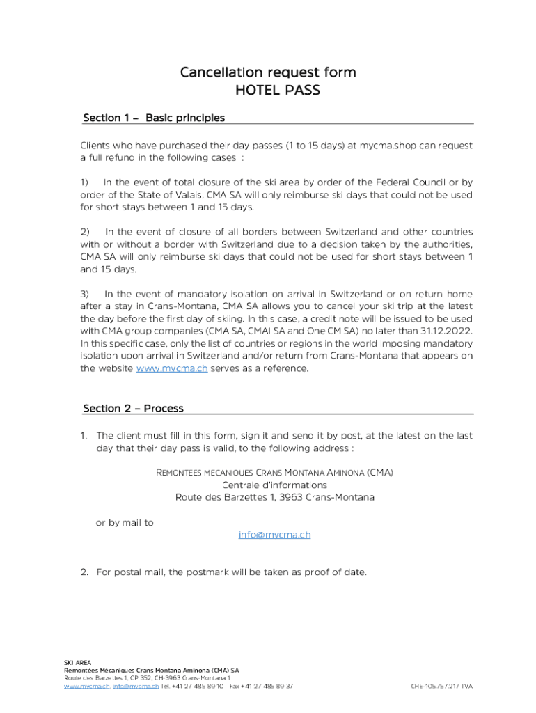 Fillable Online Cancellation request form HOTEL PASS Fax Email Print ...