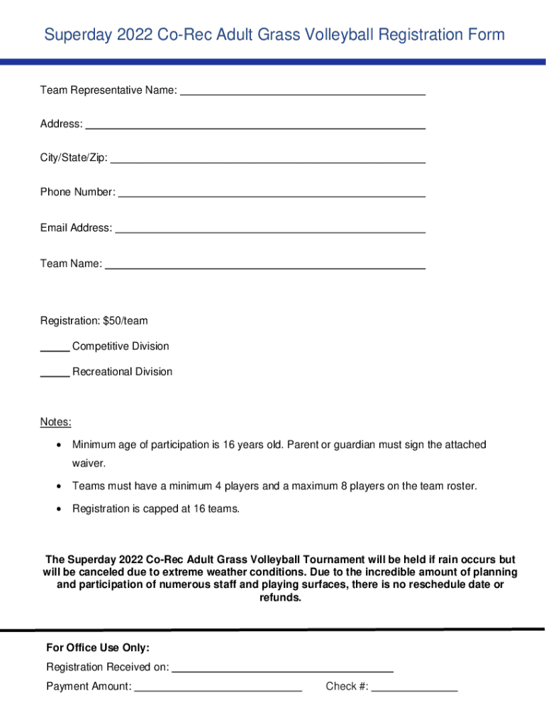 Fillable Online Registration Open for Adult Co-Rec Volleyball League ...