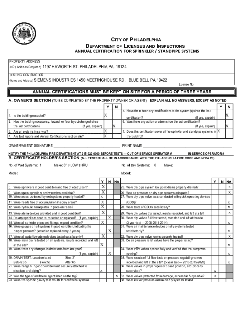 Fillable Online Permit inspection certification forms - Philadelphia Fax Email Print - pdfFiller