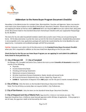 Fillable Online Addendum to the Home Buyer Program Document Checklist ...