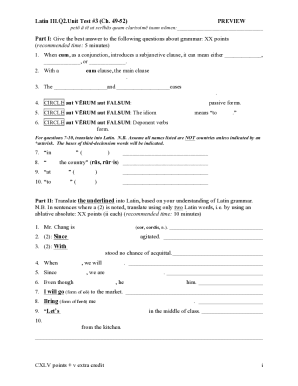 Fillable Online Latin II Final Exam Study Guide Nomen: Format ...