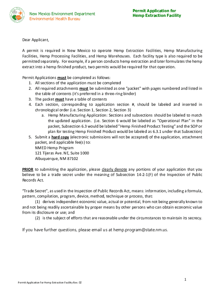 Fillable Online Permit Application for Hemp Manufacturing Facility or ...