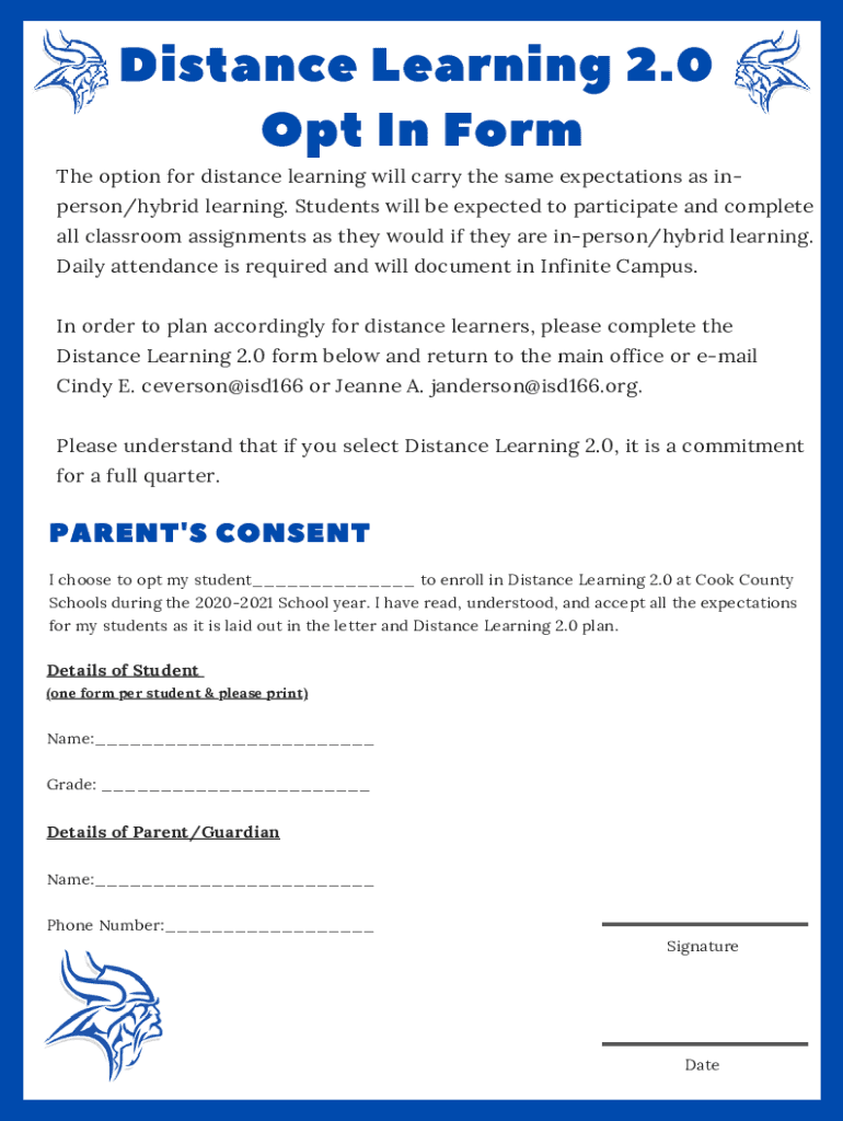 Fillable Online Distance Learning 2.0Opt In Form Fax Email Print - pdfFiller
