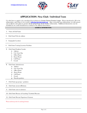 Fillable Online APPLICATION: New Club / Individual Team - cloudfront.net Fax Email Print - pdfFiller