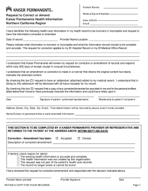 Fillable Online Correct or Amend Kaiser Permanente Health Information ...