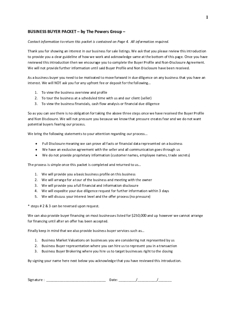 Fillable Online 1 BUSINESS BUYER PACKETby The Powers Group Fax Email Print - pdfFiller