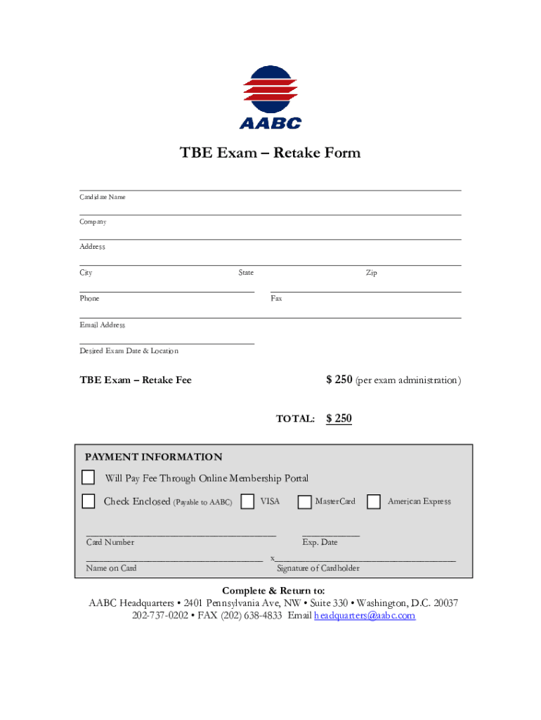 Fillable Online TBE ExamRetake Form Fax Email Print - pdfFiller