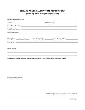 Fillable Online SEXUAL ABUSE ALLEGATION REPORT FORM (Meeting ... Fax ...