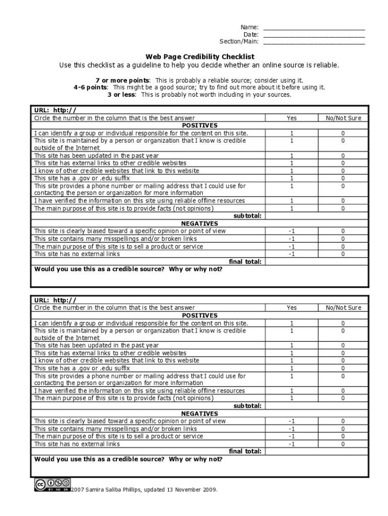 Fillable Online Credibility Checklist 07 Fax Email Print - pdfFiller