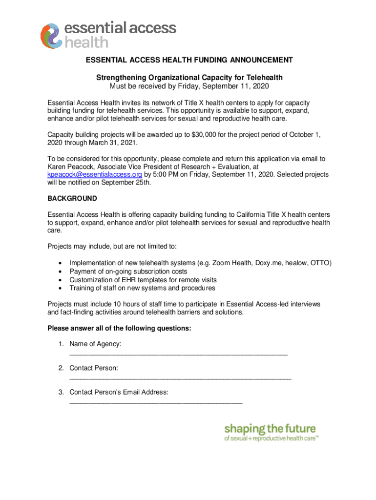 Fillable Online Statement from Essential Access Health Regarding ...