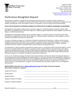 Fillable Online Posthumous Degree or Certificate in Memoriam Request ...