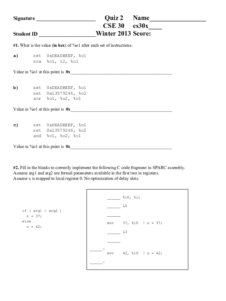 Fillable Online cseweb ucsd CSE 30 : Computer Organization and Systems Programming Fax Email ...