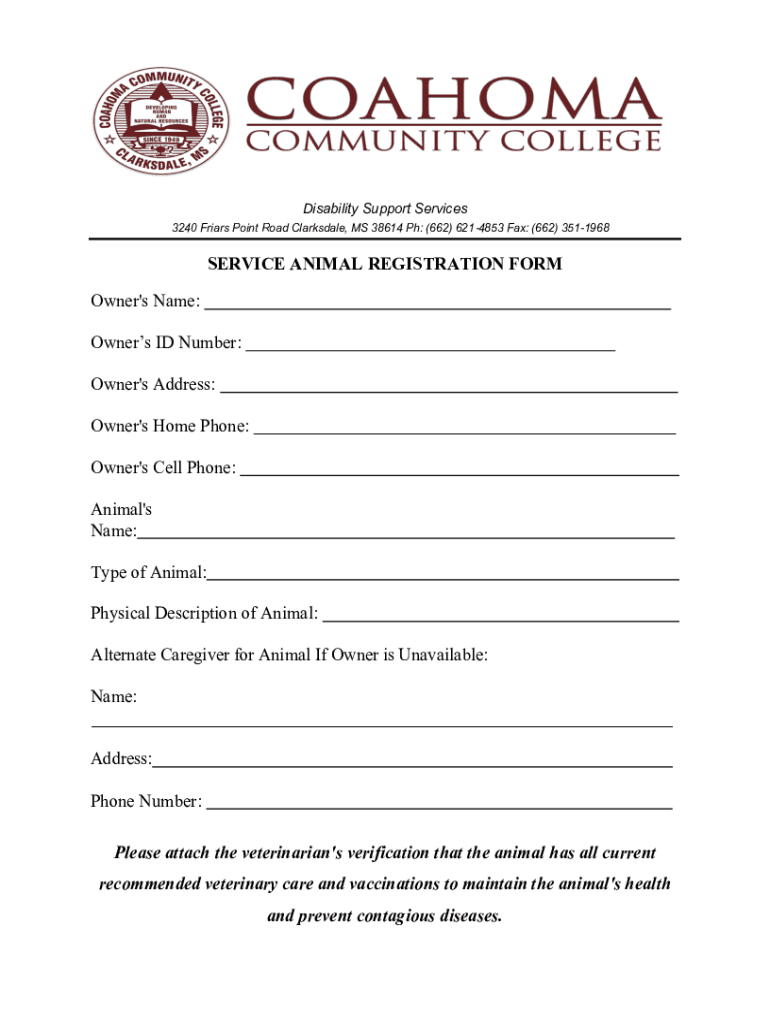 Fillable Online Service Animal Registration Form Fax Email Print ...