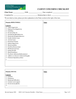 Fillable Online CLIENT CONCERNS CHECKLIST Fax Email Print - pdfFiller