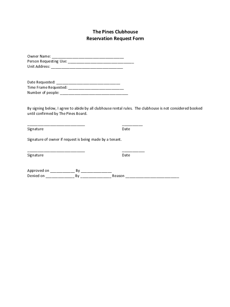 Fillable Online Sea Pines Clubhouse Reservation Form Fax Email Print ...