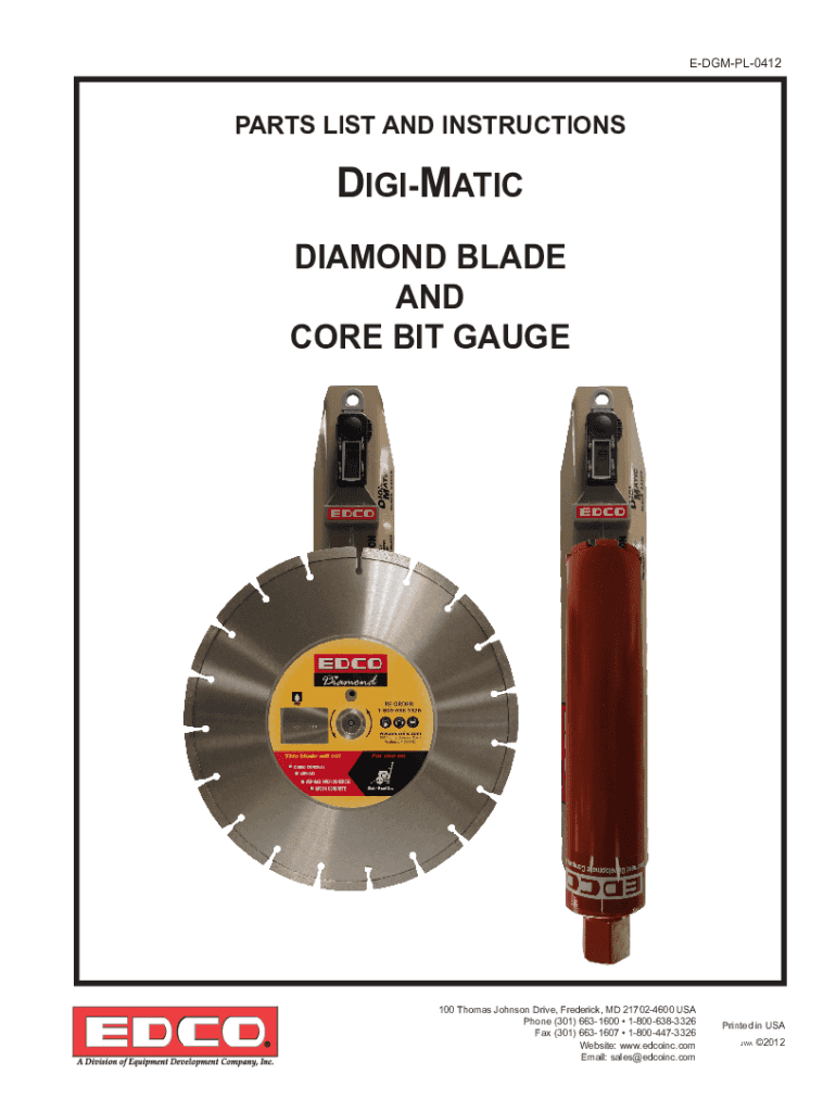Fillable Online DIGI-MATIC DIAMOND BLADE AND CORE BIT GAUGE Fax Email ...