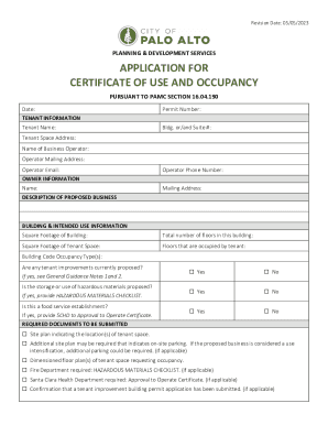 Fillable Online APPLICATION FOR CERTIFICATE OF USE AND ... Fax Email ...