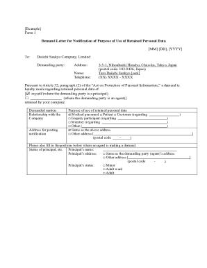 Fillable Online Example Form 1 Demand Letter for Notification of ...