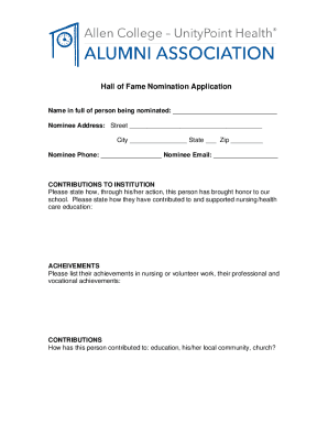 Fillable Online HALL OF FAME NOMINATION FORM Fax Email Print - pdfFiller