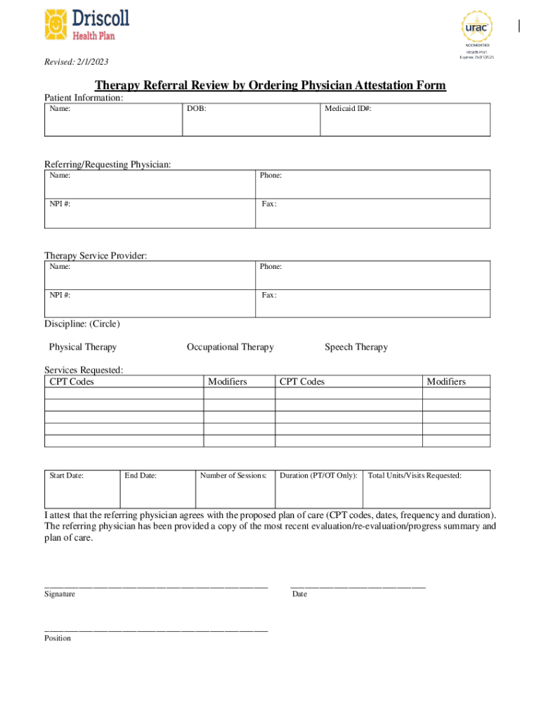 Fillable Online Therapy Referral Review by Ordering Physician ...