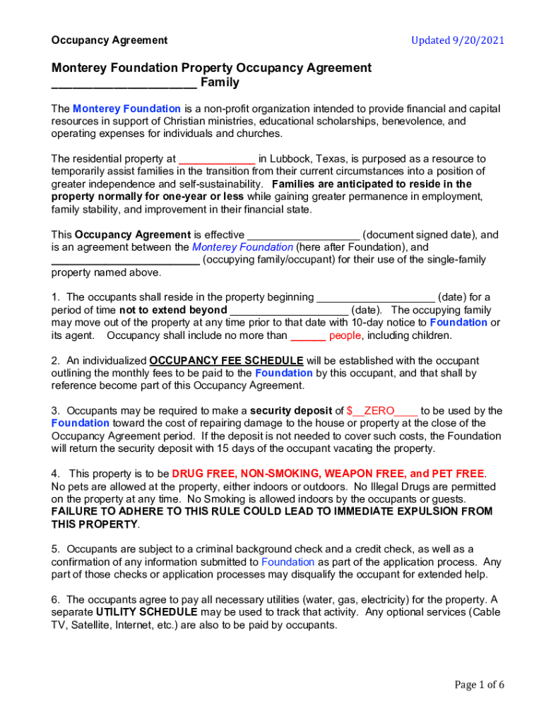 Fillable Online Attachment 16 - Occupancy Agreement for Leasing ...