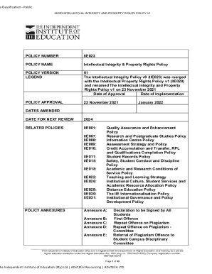 Fillable Online Intellectual Integrity Policy and Annexure Fax Email ...