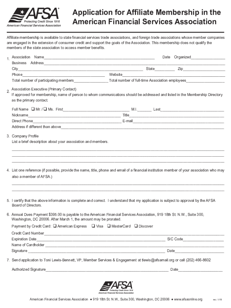 Fillable Online Application for Affiliate Membership in the ... Fax ...