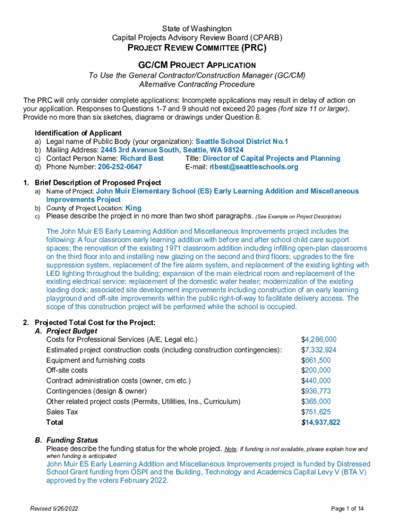 Fillable Online des wa The Project Review Committee (PRC) was ...