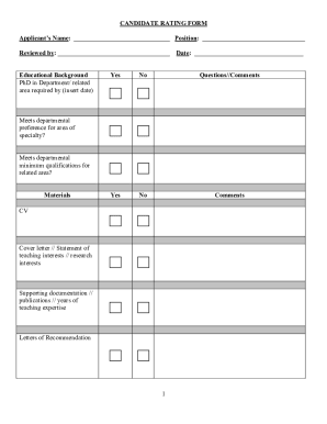 Fillable Online CANDIDATE RATING FORM Fax Email Print - pdfFiller
