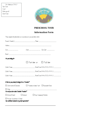 Fillable Online PRESCHOOL TOUR Information Form Fax Email Print - pdfFiller