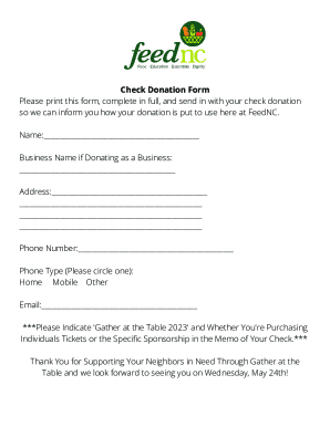 Fillable Online FNC Check Donation Form Gather at the Table B Fax Email ...