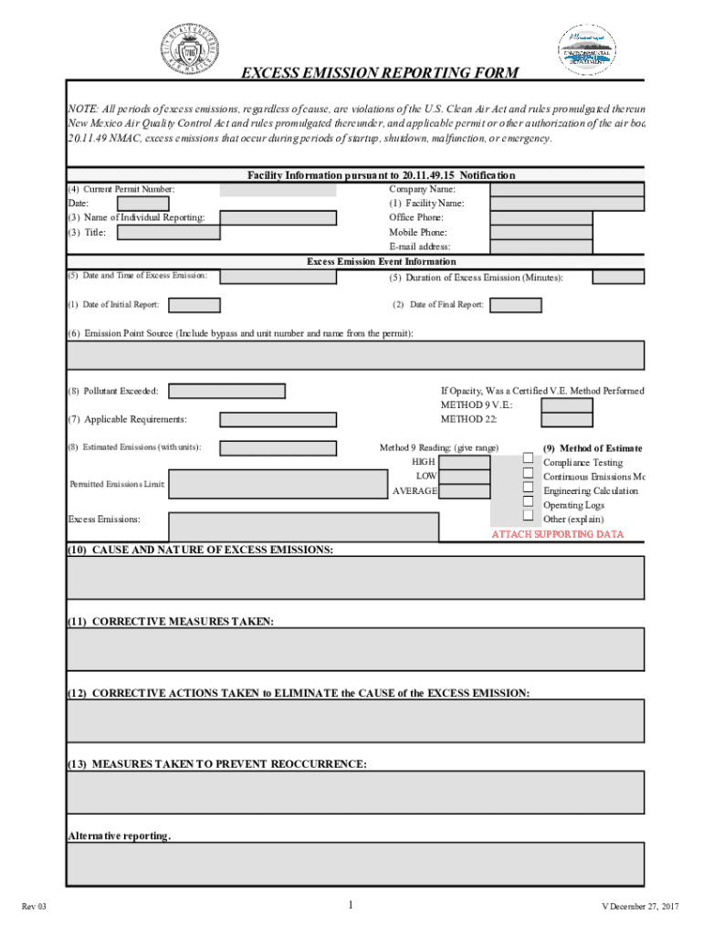 Fillable Online Part 49 Excess Emission Form.doc Fax Email Print ...