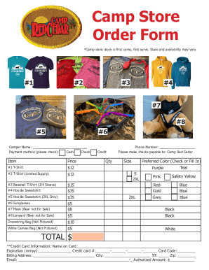 Fillable Online Camp Store Order Form Fax Email Print - pdfFiller