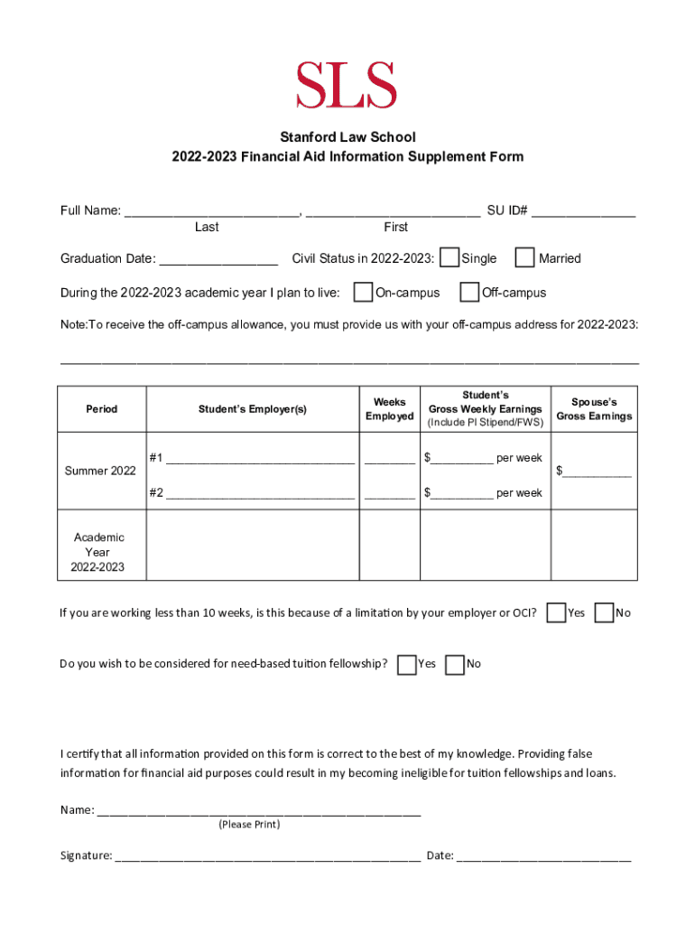 Fillable Online law stanford 2022-2023 Financial Aid Information Supplement Form Fax Email Print ...