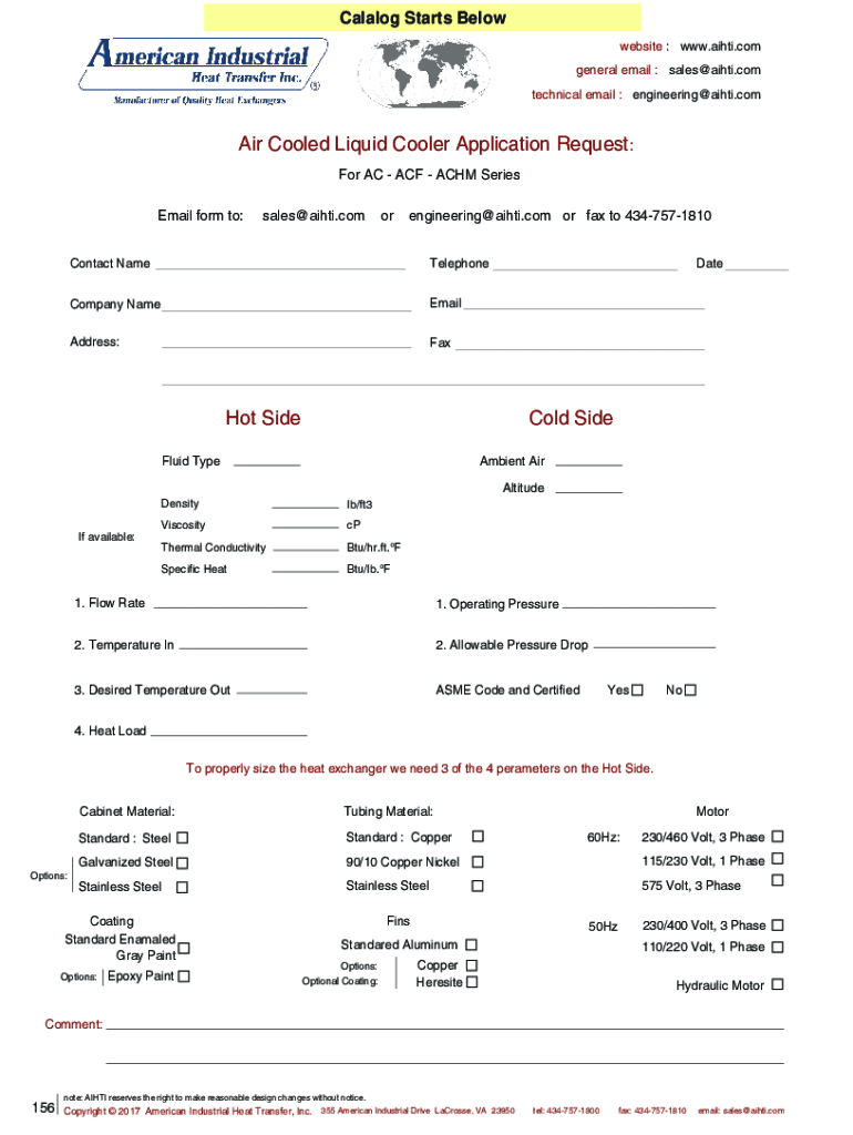 Fillable Online Hot Side Cold Side Air Cooled Liquid Cooler Application ...