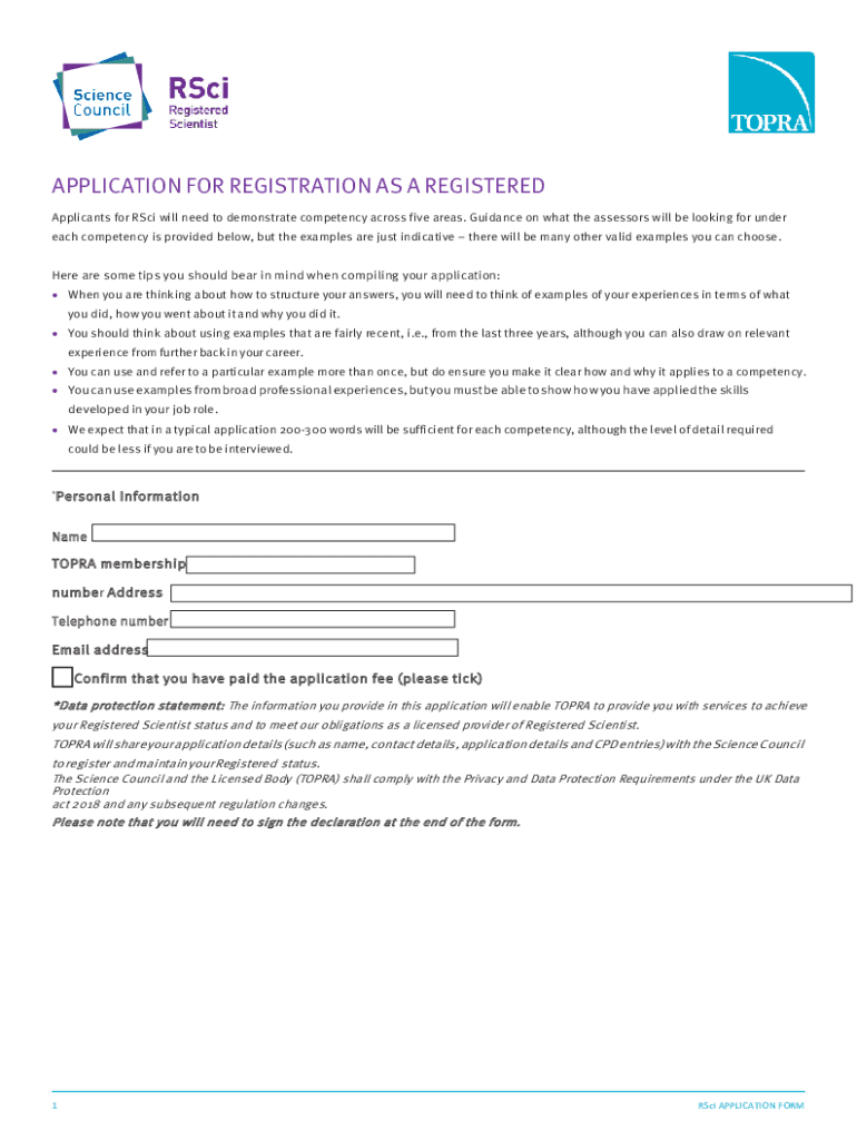 Fillable Online An applicant's guide to becoming a Registered Scientist ...