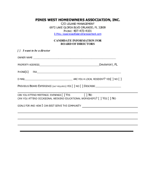 Fillable Online PINES WEST HOMEOWNERS ASSOCIATION, INC. Fax Email Print ...