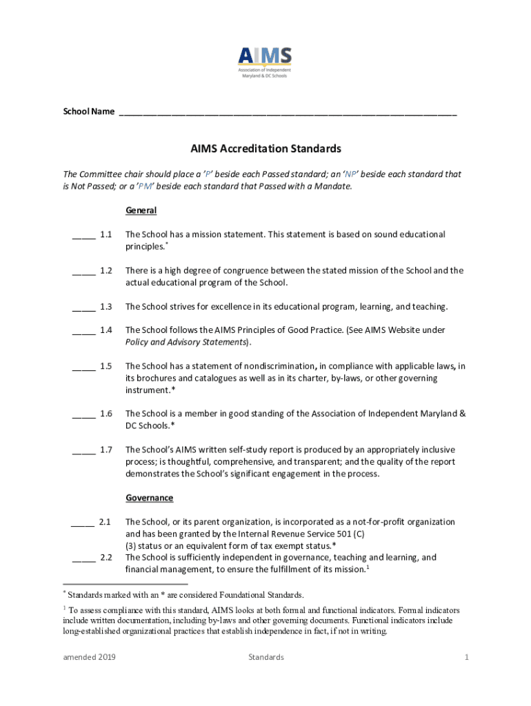 Fillable Online AIMS Accreditation Standards Fax Email Print - pdfFiller