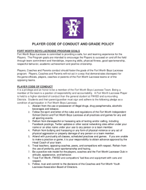 Fillable Online PLAYER CODE OF CONDUCT AND GRADE POLICY Fax Email Print ...