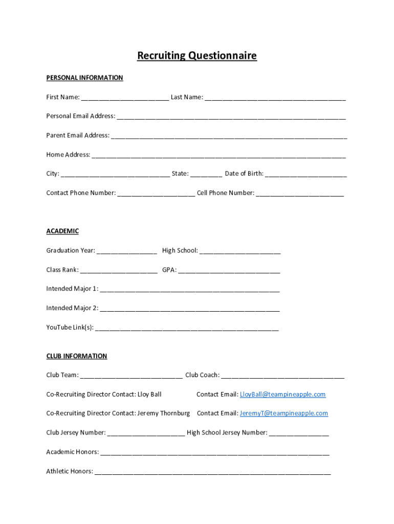 Fillable Online Recruiting Questionnaire Fax Email Print - pdfFiller