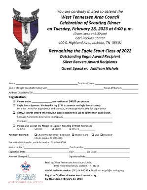 Fillable Online Celebration of Scouting Dinner Fax Email Print - pdfFiller
