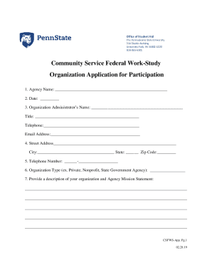 Fillable Online Community Service Federal Work-Study Organization ...