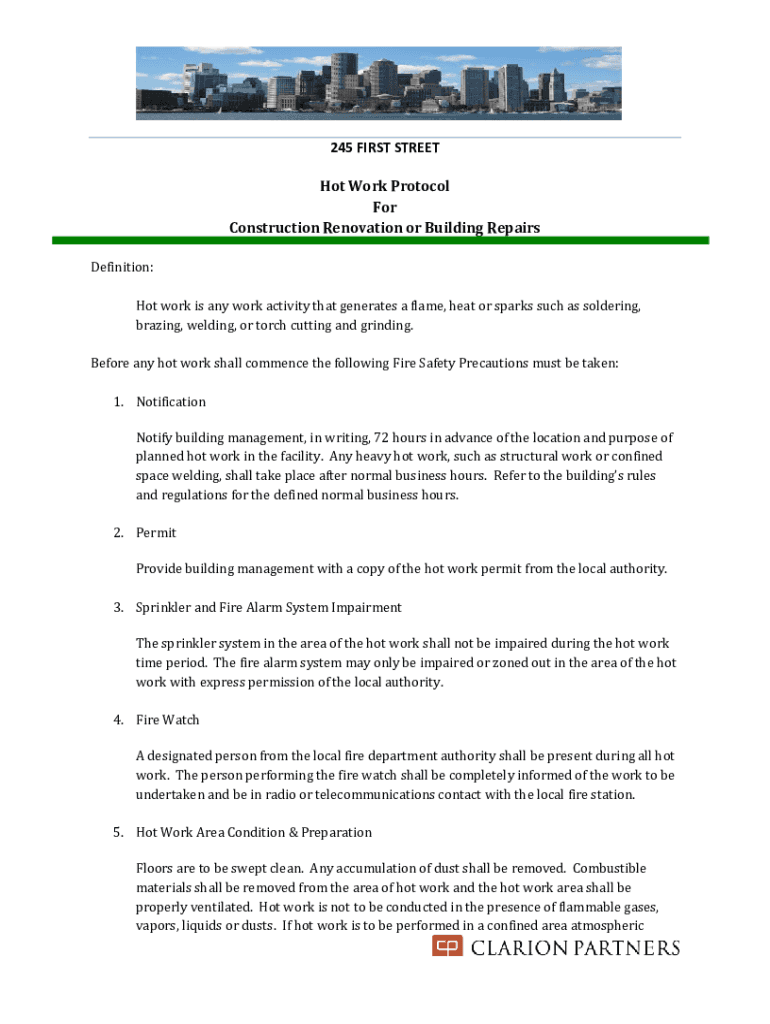 Fillable Online 245 FIRST STREET Hot Work Protocol For Construction ...