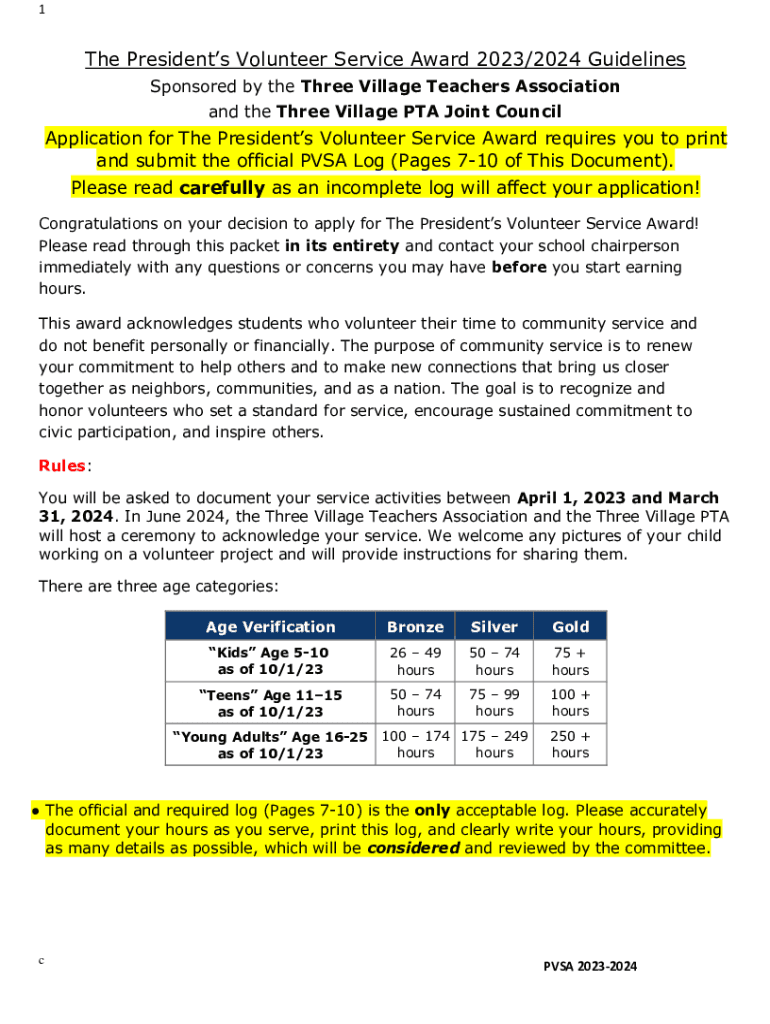 Fillable Online Presidential Volunteer Service Award Information Fax Email Print - pdfFiller