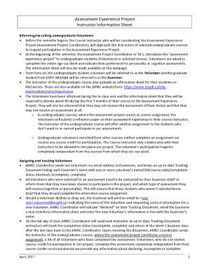 Fillable Online Assessment Experience Project Instructor Information Sheet Fax Email Print ...