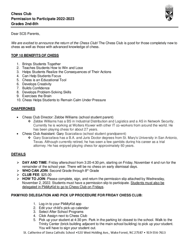 Fillable Online Chess Club Registration Form - Fill Out and Sign ...