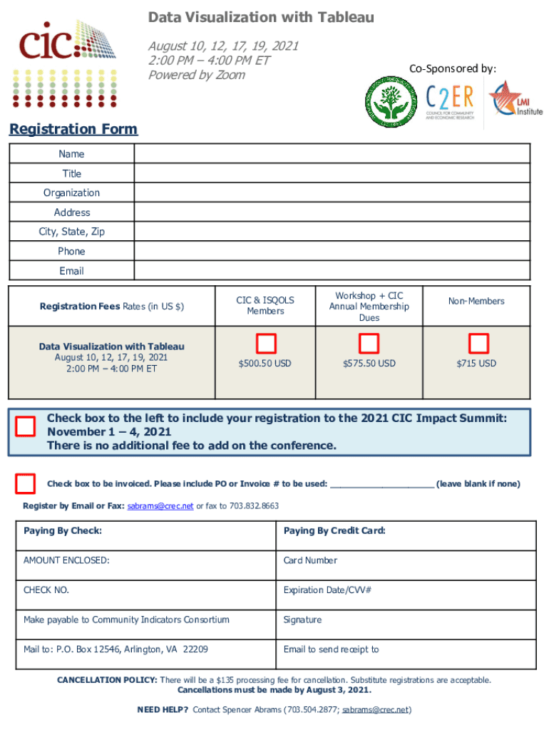 Fillable Online Data Visualization with Tableau Registration Form Fax Email Print - pdfFiller