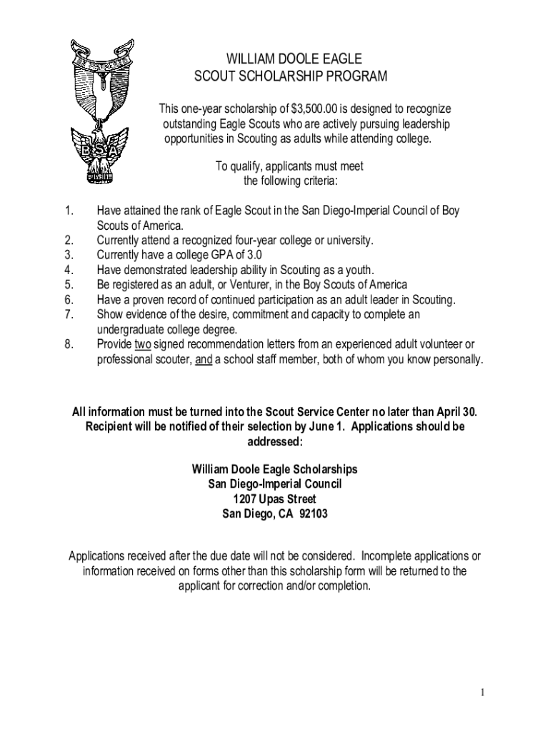 Fillable Online eagle sdicbsa Adult Eagle Scouts who serve the San ...