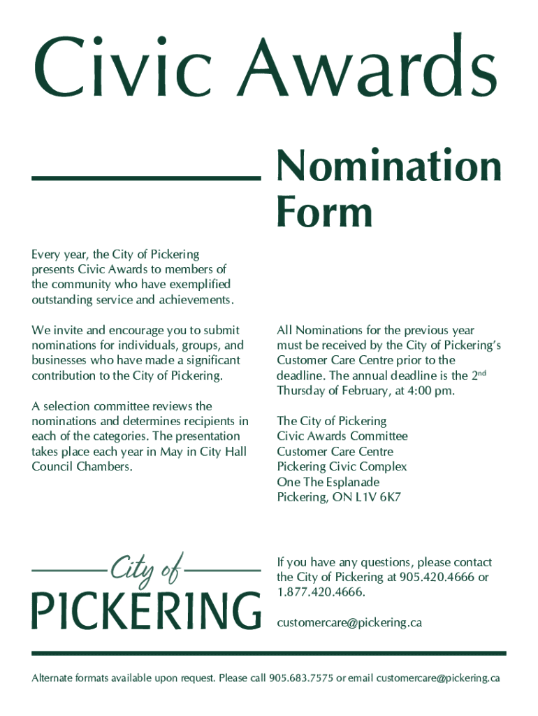 Fillable Online Civic Awards Nomination Form Fax Email Print - pdfFiller