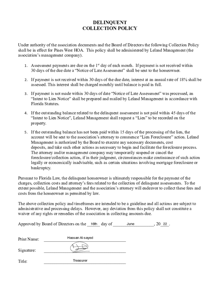 Fillable Online HOA Collection Policy: How To Make And Enforce It Fax ...